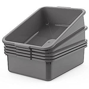 5-Pack Commercial Bus Tubs Box/Tote Box, Plastic Storage with Handles, Wash Basin Tub 8 Liter (Gray)