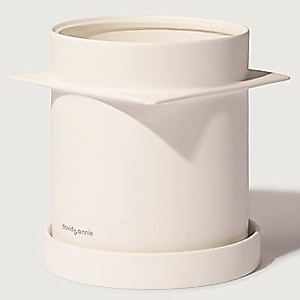Plant Pot Ceramic 7 inch - Round Classic Planter with Tray for Indoor Outdoor Plants Flowers Herbs - Plants Not Included (White)
