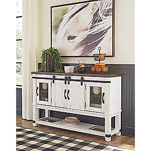 Signature Design by Ashley Valebeck Farmhouse -Dining Room Server or Buffet, White & Brown & Valebeck Farmhouse Rectangular Extension Dining Table, Fits up to 8, White & Brown