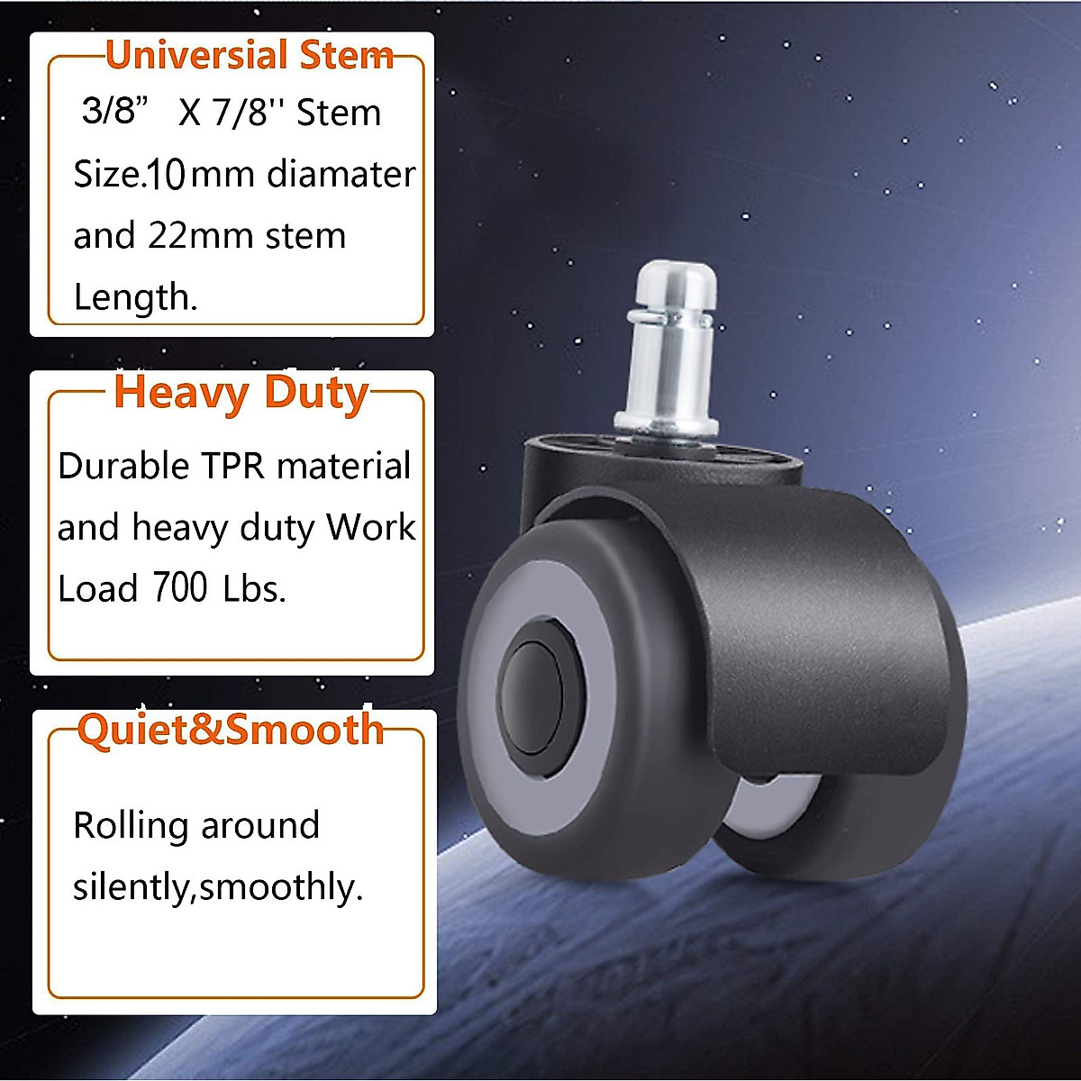 Office Chair Wheels Set of 5, (10MM Fit IKEA Chair Only) Heavy Duty Computer Desk Chair Wheels Replacement with 4 Ball Bearings,YAEMIKY 700Lbs Soft Rubber Casters for Wood Floors No More Chair Mat