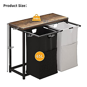 LIVEHOM Laundry Basket Double Laundry Hamper with Removable Bags, Fabric Handles, Large Top Shelf and Laundry Bag for Bathroom, Dorm, Laundry Room