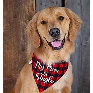 Family Kitchen My Mom is Single Funny Red Plaid Triangle Pet Dog Bandana, Photo Prop Pet Scarf for Pet Owner Lover Gift