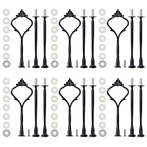 6 Set Tiered Tray Hardware for Cake Stand Mold Crown 3 Tier Cake Stand Fittings Hardware Holder for Wedding and Party Making Resin Cupcake Dessert Platter Serving Stand(Black)