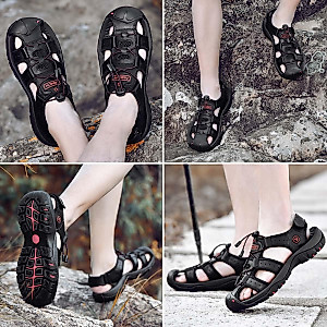 HYDLONGR Men's Women's Comfortable Outdoor Non-Slip Open-Toed Sports Sandals Wading Beach shoes Athletic Lightweight Hiking Sandals black5-8.5 Women/ 7.5 Men