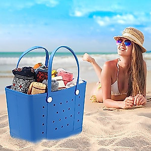 MYHOZEE Beach Bag Large Rubber Tote Bag With Holes,for Women，Washable Open Tote Handbag Waterproof Tote Swim Bag for Beach Pool Sports Market Outdoor shopping