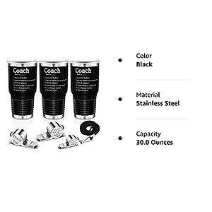 Eaasty Coach Gifts for Men Best Coach Tumbler Includes 30 oz Coach Mug and Coach Whistle Stainless Steel Travel Mug with Lid for Coach Men Women (Black,6 Pcs)