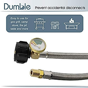 Dumble 1/4in NPT RV Propane Hose Pigtail 15in Connector 2 Pack with Gauge and Sealing Tape - Camper Propane Tank Hose
