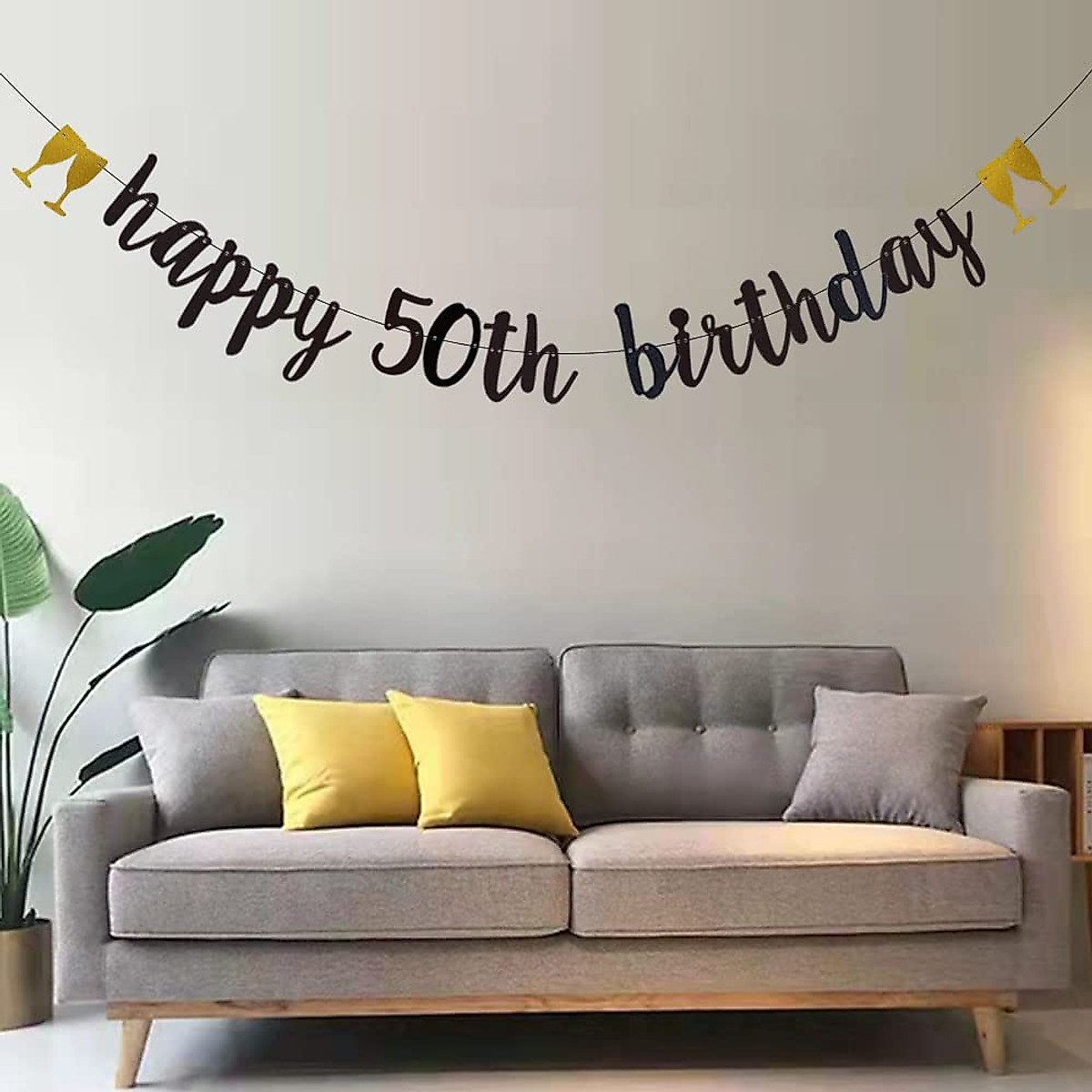 ABCpartyland Happy 50th Birthday Banner, Pre-Strung, 50TH Birthday Party Garlands Bunting Sign Photo Props Backgrounds, Black, 118 inches x 5.6 inches