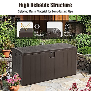 Goplus 105 Gallon Deck Box, Extra Large Resin Storage Box with Lockable Lid for Cushions & Patio Furniture, Water Proof & UV Resistant, Outdoor Weather Resistant Deck Storage Box for Garden Pool Lawn