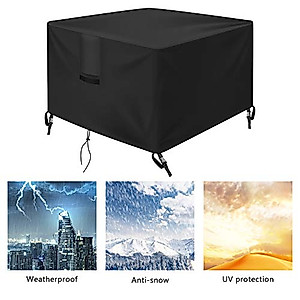 OKPOW Fire Pit Cover Square, Fits 30 inch Gas Firepit, Premium 600D Heavy Duty Waterproof Rip Proof Patio Outdoor Fire Table Protection Covers, Black