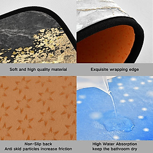 Kitchen Mats Rugs 2 Piece Set Bath Mat Antifatigue Cushioned Gold Black Marble for Floor Washable Non Slip