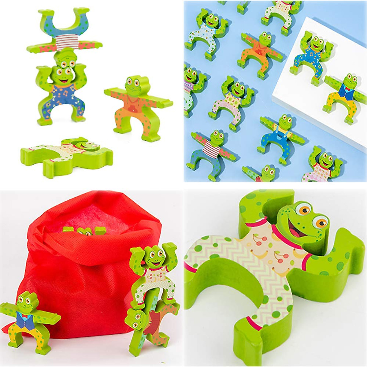 BESTING Balancing Stacking Blocks Frog Blocks Children's Educational Balance Wooden Stacking Acrobatic Interlock Decompression Preschool Toys Balancing Games (HJ012)