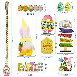 Easter Tiered Tray Decor-14Pcs Easter Tiered Tray Decorations-Gnome Plush, Beads Garland, Eggs and Bunny Wood Sign Decor for Home Table Kitchen Mantle