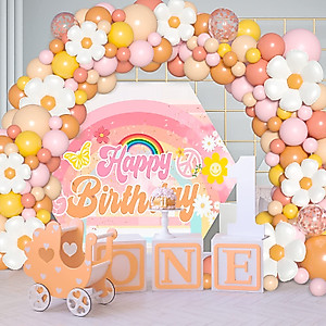 Boho Daisy Balloon Garland Arch Kit,JOGAMS 172Pcs Groovy Balloon Arch Kit with Daisy Flower Rose Gold Confetti Balloons for Boho Daisy Theme Birthday Baby Shower Wedding Groovy Party Decorations