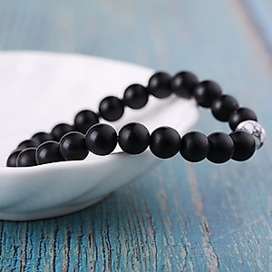 2 Pcs Couple Distance Relationship Bracelets Black Matte Agate & White Howlite Energy Beads Stone Ying Yang Balance Bracelet Banglet for Lovers Touch Bracelets Long Distance Relationship¡­