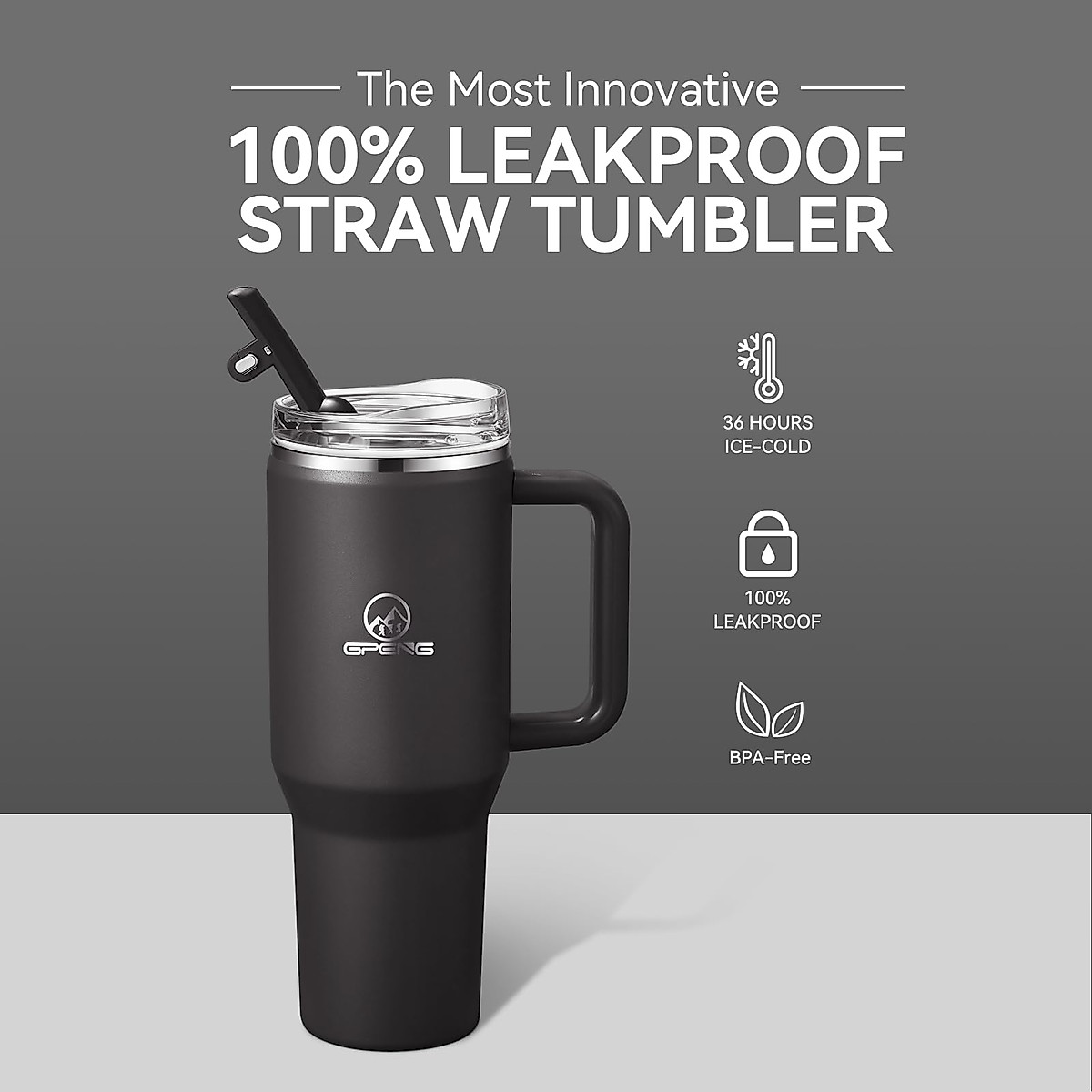 Gpeng 30/40/50 oz Tumbler with Handle, Water Bottles with Straw Lid, Insulated Stainless Steel Travel Mug Cup Holder Friendly, Keep Drinks Cold or Hot for Hours