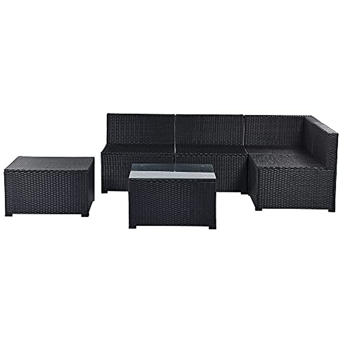 Patio Wicker Set,6-Piece Outdoor Furniture Set with PE Rattan Wicker, Patio Garden Sectional Sofa Chair with Removable Cushions for Porch, Beach (/Black Wicker+ Beige Cushion)