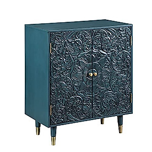 LALUZ Carved Accent Storage Cabinet Floor Cabinet for Bedroom Living Room, Oak Finish 30 Inch