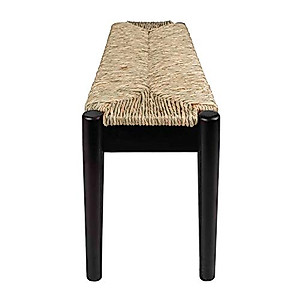 Unknown1 Indoor/Outdoor Seagrass Bench Black Finish Frame Solid Acacia Rubberwood