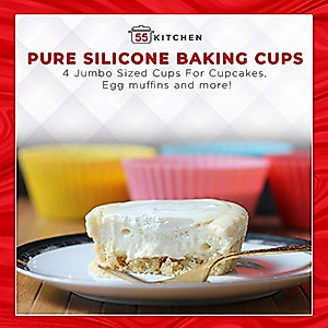 55Kitchen Silicone Cupcake Baking Cups (Pack of 14) - Large Reusable 100% Silicone Baking Cups in 7 Colors - Non-Stick Easy Clean Silicone Cups For Delicious Baking - BPA-Free Silicone Bakeware