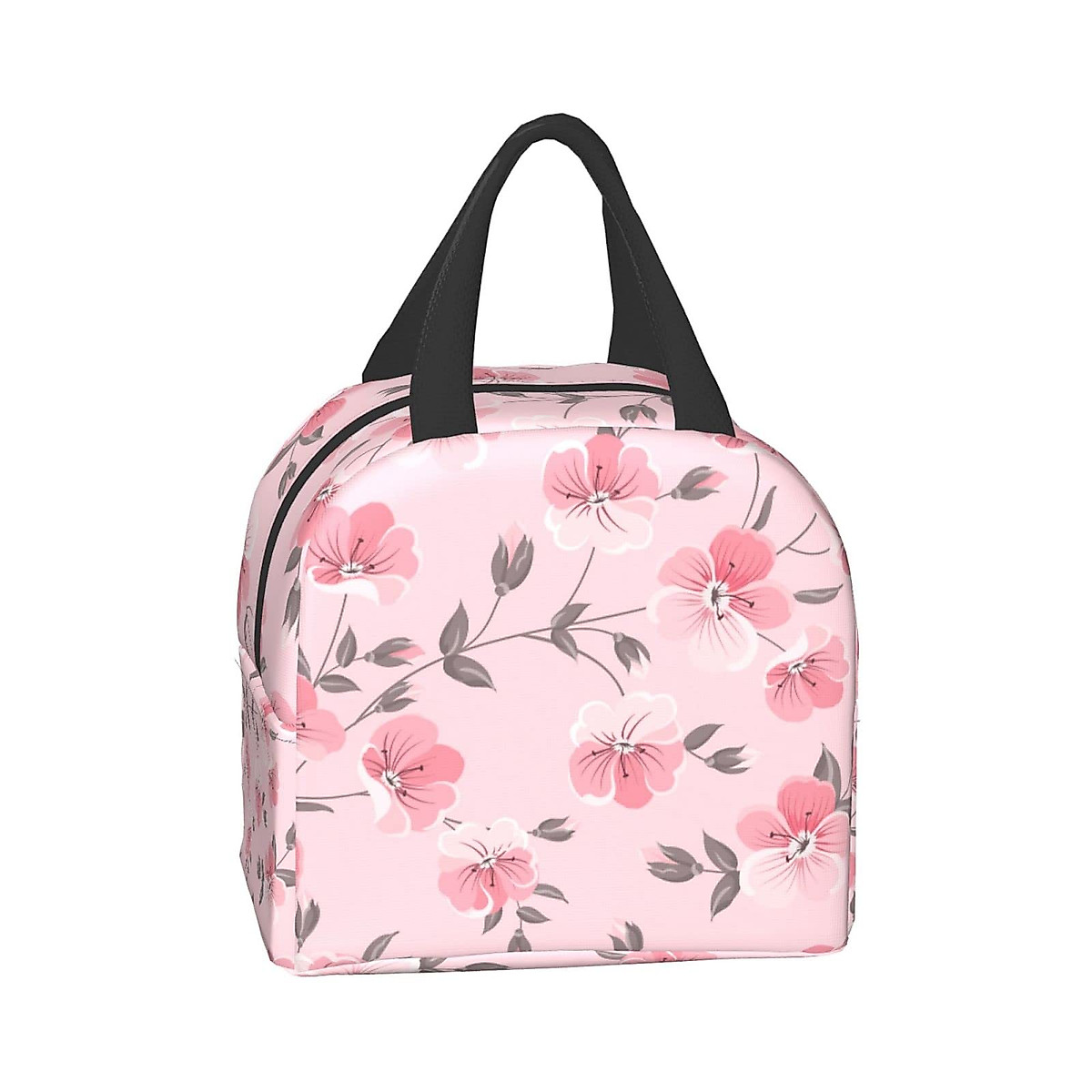 Ucsaxue Cute Blooming Flower On Pink Lunch Box Reusable Lunch Bag Work Bento Cooler Reusable Tote Picnic Boxes Insulated Container Shopping Bags For Adult Women Men