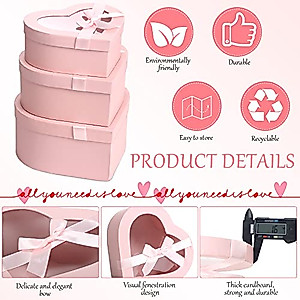 Set of 3 Pink Heart Shaped Boxes for Flowers Valentine's Day Christmas Gift Boxes Packaging with Transparent Window Lids for Luxury Flower Arrangements Flower Box Gift Wrap Boxes for Wedding Birthday