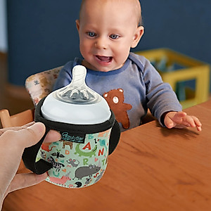 Beautyflier Set of 2 Glass Baby Bottle Sleeves with Double Handles Adjustable Sleeves Neoprene Holder for Philips Avent Natural 4oz-5oz, 8oz-9oz and More (Land Animals)