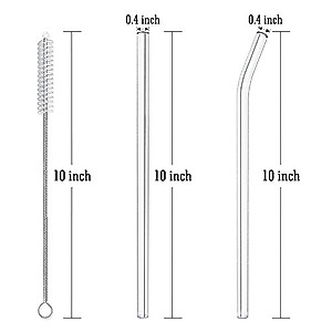 8 Pack Reusable Glass Drinking Straws - 10" x 10 mm - Smoothie Straws for Milkshakes, Frozen Drinks, Smoothies, Bubble Tea - Environmentally Friendly
