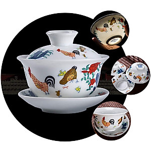 DOITOOL China Traditional Teacup Ceramic Chinese Tea Cup Porcelain Tea Bowl Gaiwan Teacup with Lid and Saucer Teapot Teaware for Home Tabletop Decor White