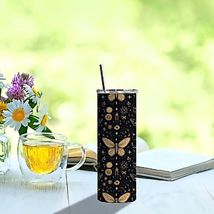 Medpol Black Gothic Butterfly tumbler with lid and straw 20 oz insulated tumbler cups Black Gothic Butterfly insulated travel coffee mugs for women cute sippy cups stainless insulated travel cups