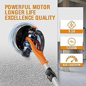 MAXXT Drywall Sander with Vacuum Dust Collection, Popcorn Ceiling Removal Tool, 6 Variable Speed Foldable Telescopic Electric Wall Sander, 600-1900RPM Power Sander Tool, LED Light, 18Pcs Sanding Discs