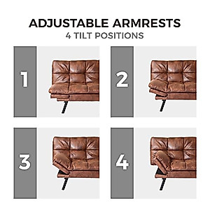 Futon Sofa Bed,Faux Leather Memory Foam Couch,Modern Convertible Loveseat Folding Sleeper Sofa with Adjustable Armrest and Backrest,Sofa Daybed Folding Recliner for Apartment Dorm Living Room,Brown