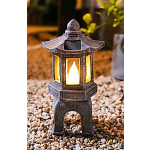 VP Home Pagoda Garden Statue, Solar Powered Statue Japanese Garden Decor, Outdoor Zen Garden Lantern, Flickering LED Garden Light (Peaceful Zen Pagoda)