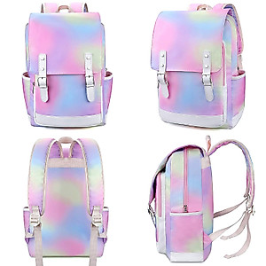 Junlion Vintage Backpack Gift for Girls Marbled School Bag College Daypack Travel Rucksack with USB Charging Port