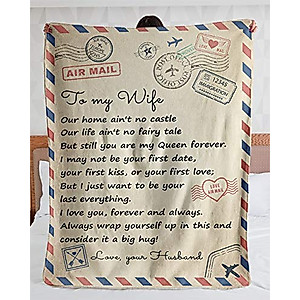 Blanket Personalized Love Mail Letter to Wife My Queen Forever from Husband- Fleece Blankets- Gifts for Wife Cozy Plush Fleece Blanket Size 60x80 inch On Christmas, Birthday, Holiday