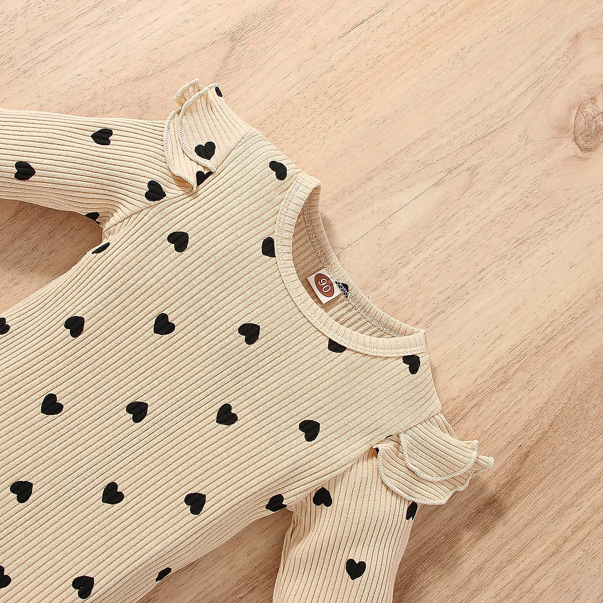 vivifayee Newborn Baby Girl Clothes Outfits Infant Ruffled Romper Hearts Print Long Sleeve Pants Set with Headband 3Pcs Cute Toddler Baby Girl Clothes Set