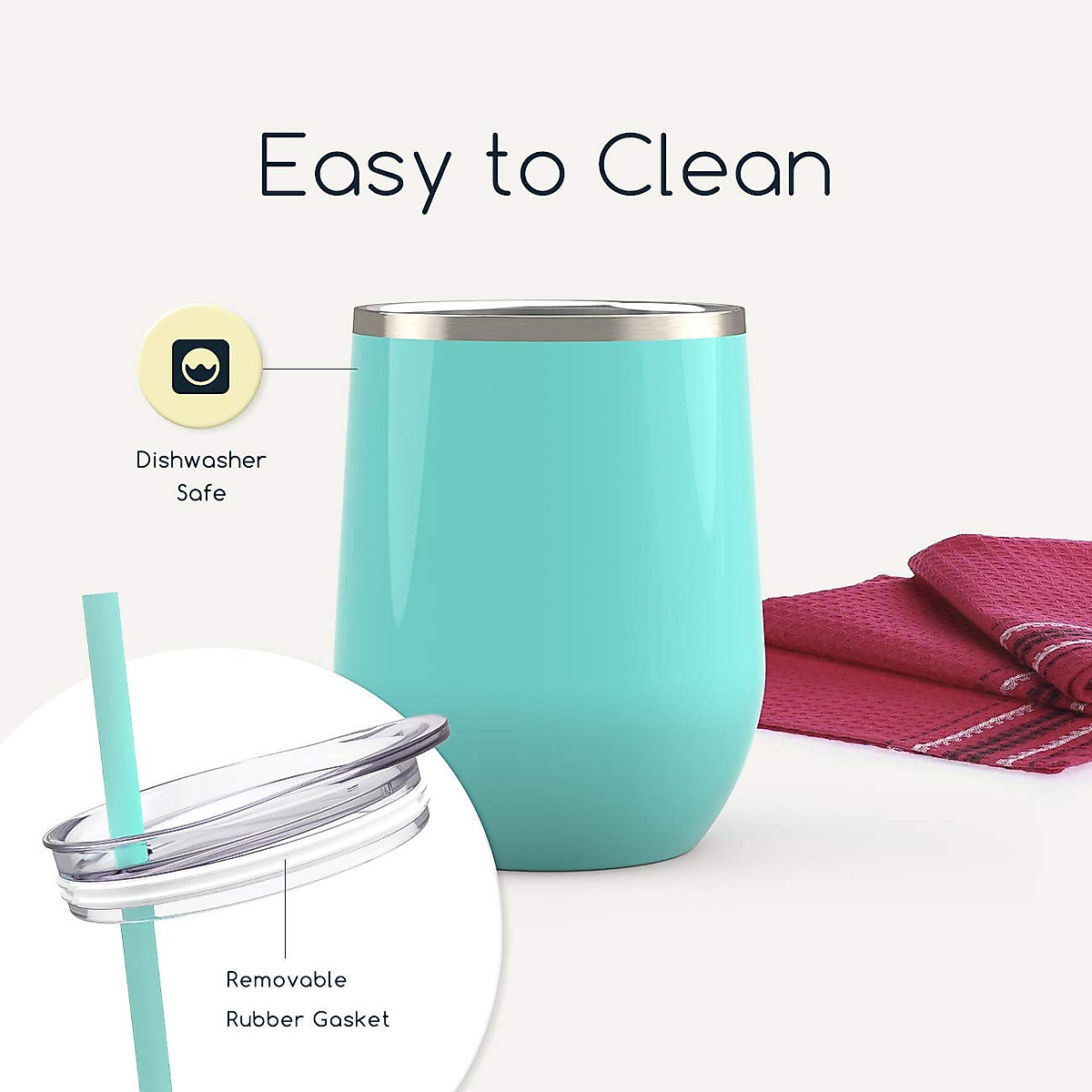 Maars Bev Stainless Steel Stemless Wine Glass Tumbler with Lid, Vacuum Insulated 12 oz Cup | Spill Proof, Travel Friendly, Fun Cocktail Drinkware - Mint