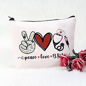 POFULL BSN Nurse Graduation Gift BSN Degree Nursing School Gift Peace Love BSN Cosmetic Bag Happy Nurse Day Gift (peace love BSN bag)