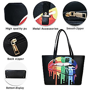 Satchel Bags for Women Fashion Handbag Leather Shoulder Bag Large Capacity Black Work Bag 2 PCS Set (Mouth)