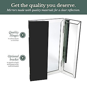 Hamilton Hills 40x40 inch Silver Trifold Mirror | Full Length Beveled Edges 3 Way Mirror Hangable on Wall | Tall Makeup Mirror with Hinges for Folding | Table Top, Dressing & Bathroom Vanity Mirror