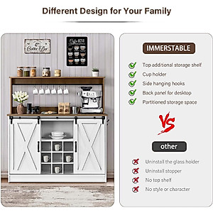 IMMERSTABLE Farmhouse Coffee Kitchen Bar Cabinet with Wine Racks, Coffee Station for Dining Room, White