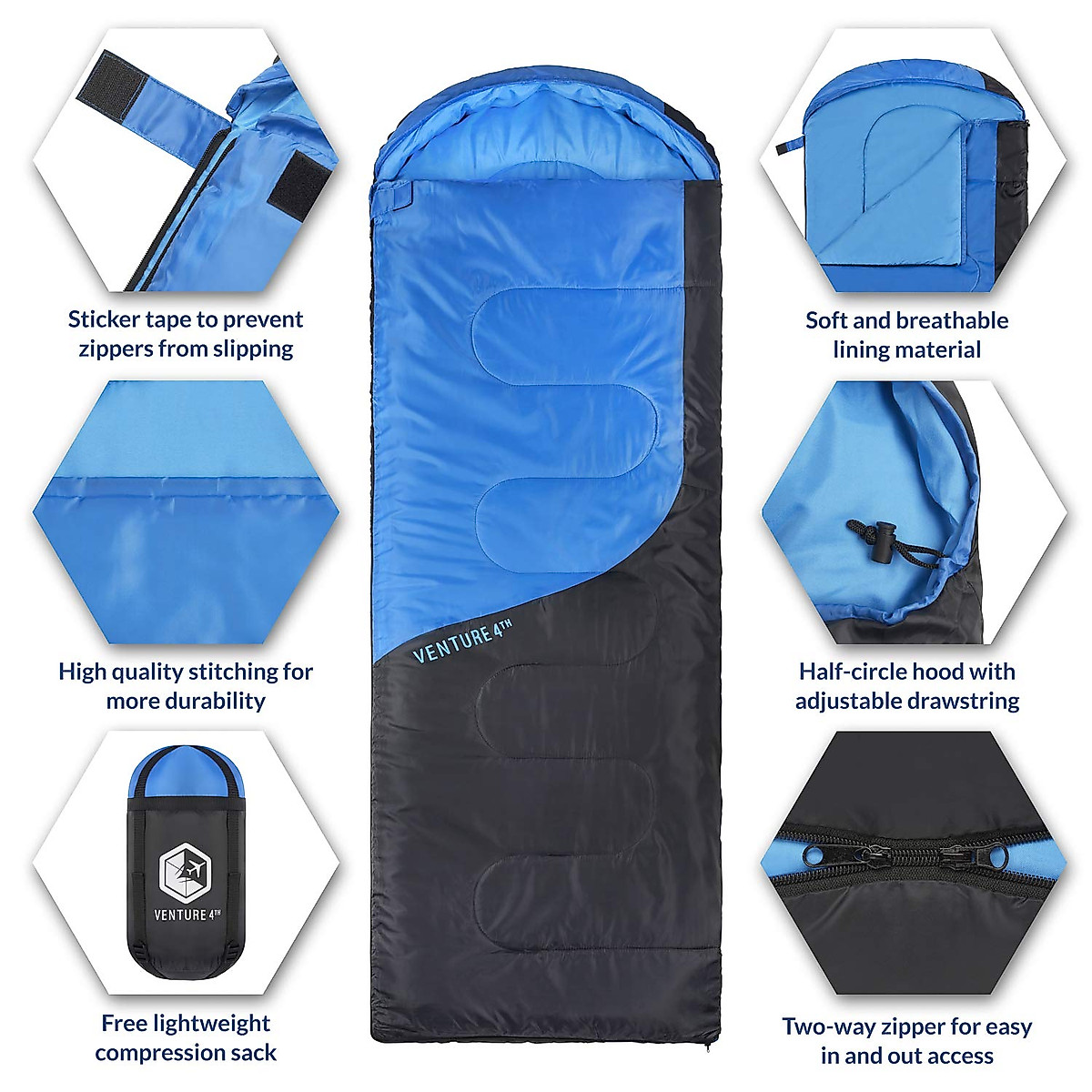 VENTURE 4TH Backpacking Warm Sleeping Bag with Self Inflating Sleeping Pad for Adults & Kids – Ideal for Hiking, Camping & Outdoor Adventures