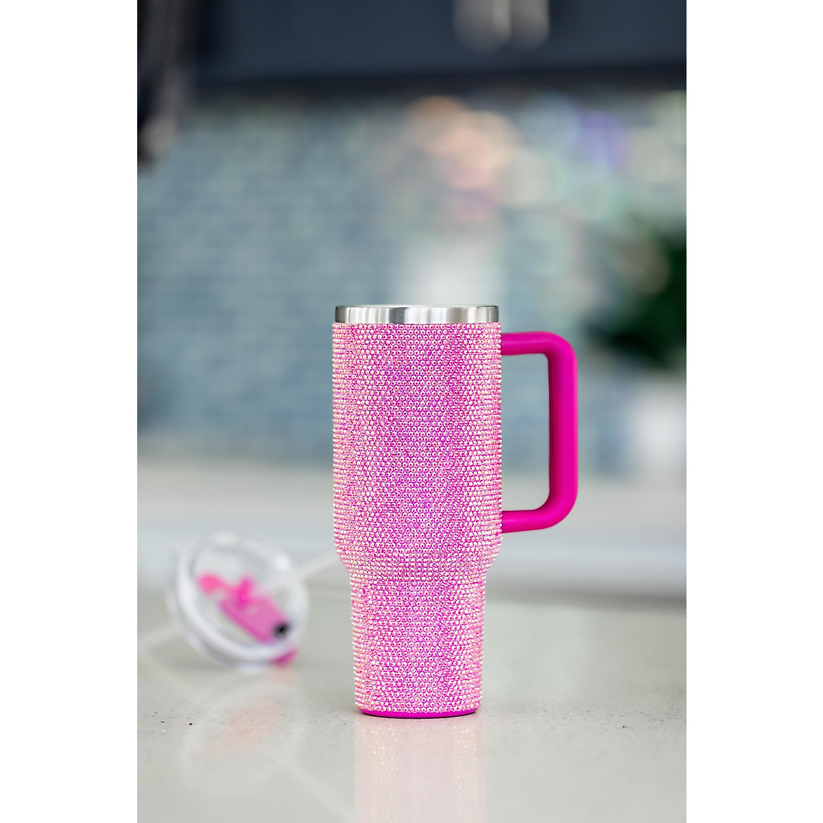 Sip+Sea Grenada 40oz Rhinestone-Encrusted Insulated Tumbler - Premium Bling Stainless Steel Water Bottle with Handle, Double Wall Vacuum Technology, Includes Leakproof Lid and Straw