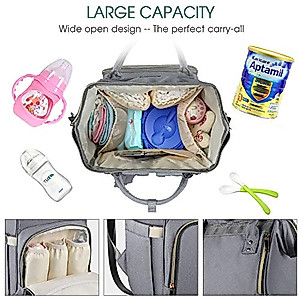 Iduola Diaper Bag Backpack, Multifunction Back Pack with 2 D Rings & Pacifier Case, Large Capacity Waterproof Portable Maternity Baby Nappy Bag, Unisex and Stylish (Gray)