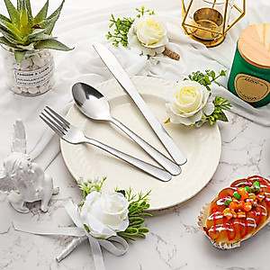 BBTO 100 Pcs Silverware Set for 33 Stainless Steel Flatware Set Mirror Polished Kitchen Utensils Cutlery Set with Square Edge Include 33 Knife 34 Fork 33 Spoon Tableware Set for Home, Dishwasher Safe