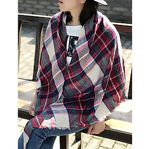 Wander Agio Womens Warm Scarf Triangle Shawls Large Scarves Stripe Plaid Fichu Beige Pink Colour 1