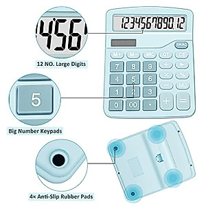Calculators, Splaks 2 Pack Standard Functional Desktop Calculators Sola and AA Battery Dual Power Electronic Basic Calculator with 12-Digit Large Display for Office, Home, School (1 Blue & 1 Pink)