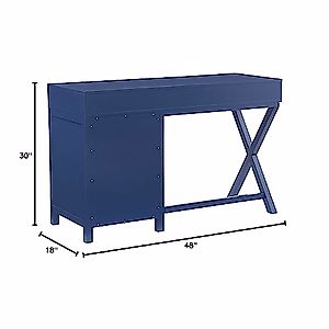 Linon Sadie Navy Blue Modern Classic Side Storage Desk