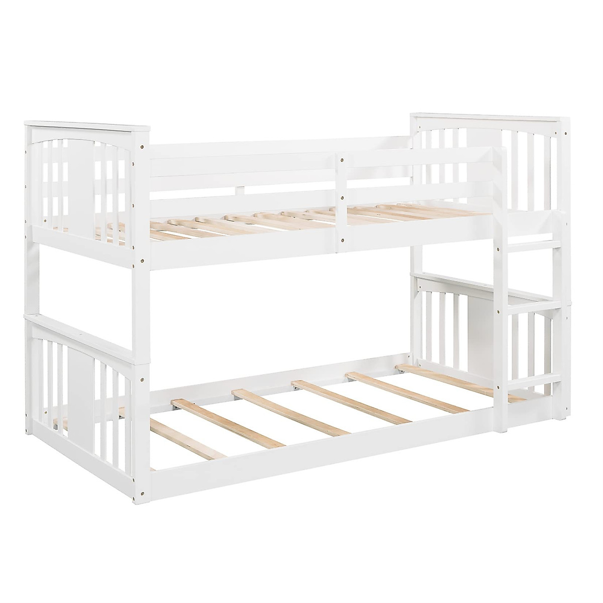 Twin Bunk Beds Low Bunk Bed Frame Wood Twin Over Twin Bunkbed for Kids Toddlers Boys Girls Bedroom, White