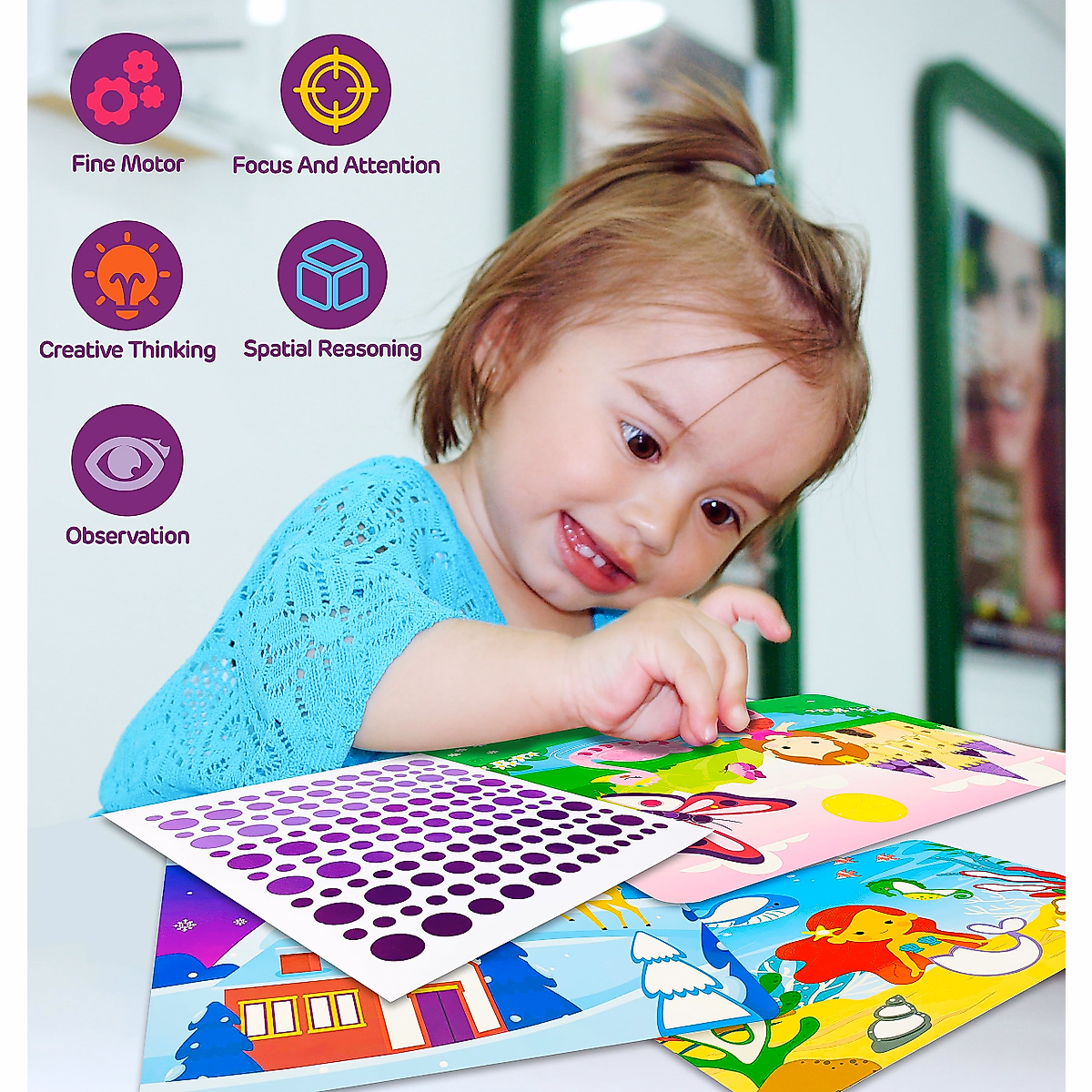 Dot Sticker Art Kit for Kids - DIY Dot it Art Activity - Sticker Book for Toddlers - Princess,Unicorn,and More - Cryptofocus Sticker Kit - Mess-Free Fun Kids Stickers - Perfect Gifts for Ages 3 to 7